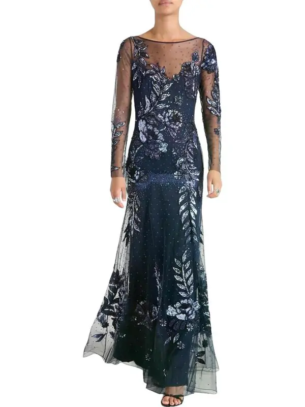 TEMPERLEY LONDON Lavinia Embellished Floral Maxi Dress - Blue