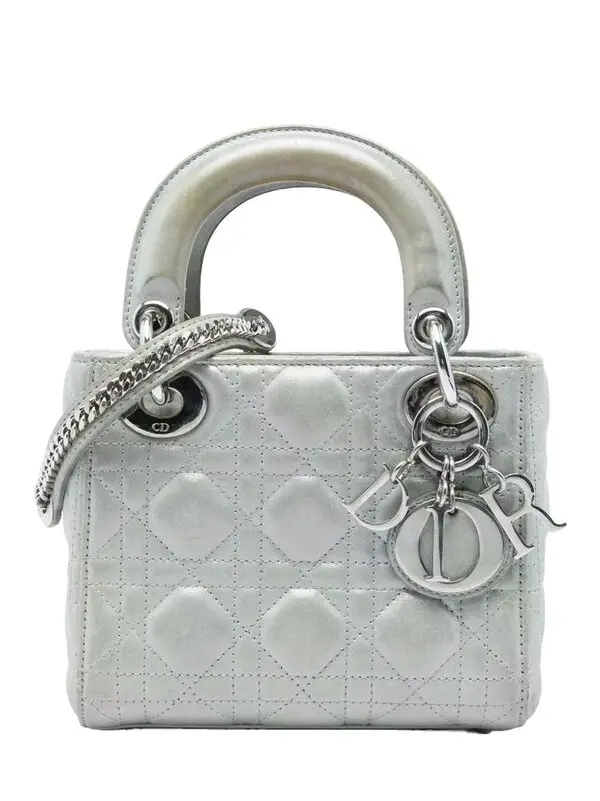 Dior Iridescent Lambskin Cannage Lady Satchel - Silver
