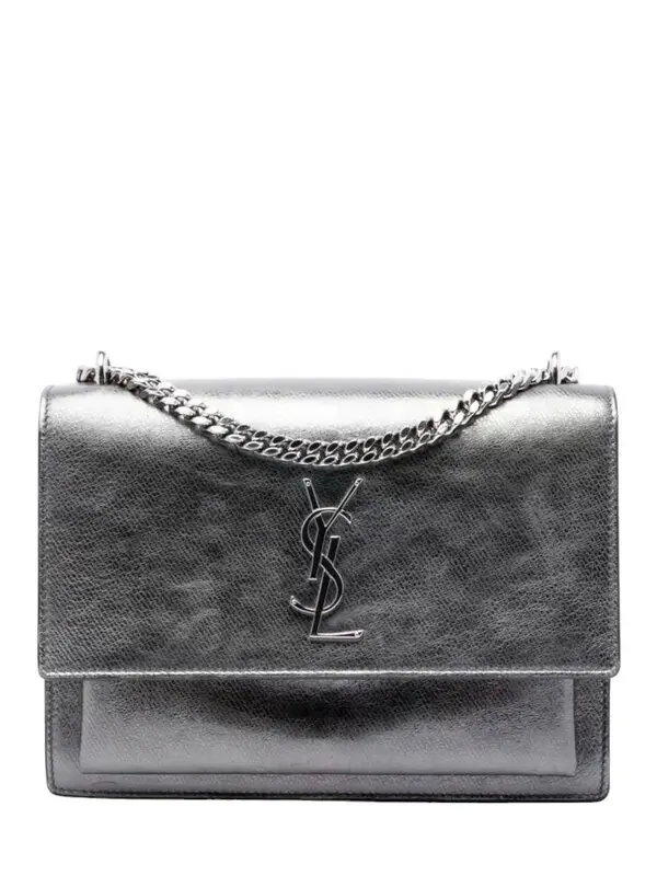 Saint Laurent Metallic Calfskin Monogram Sunset Crossbody Bag - Silver