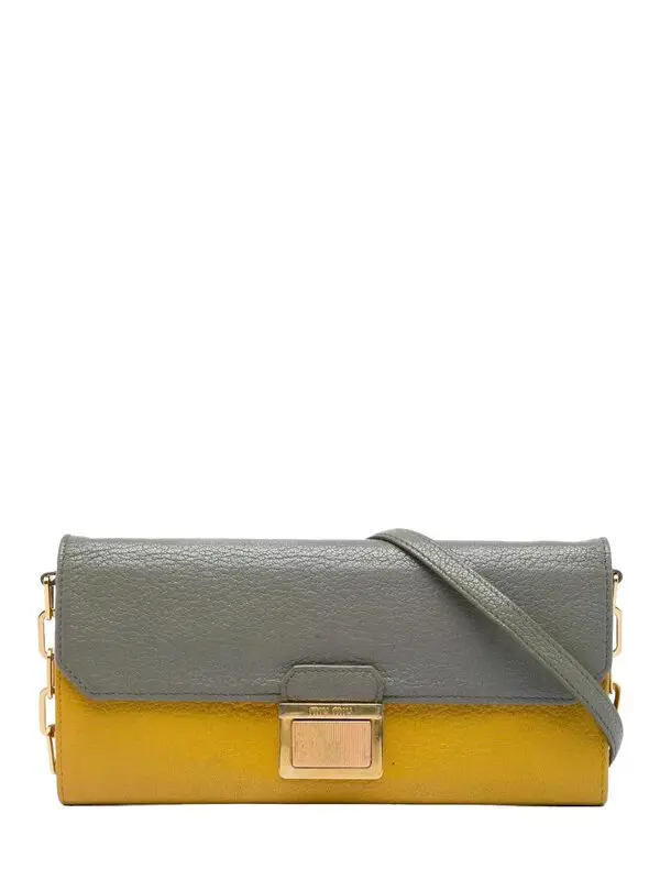 Miu Miu Bi-color Goatskin Madras Wallet On Chain Crossbody Bag - Grey