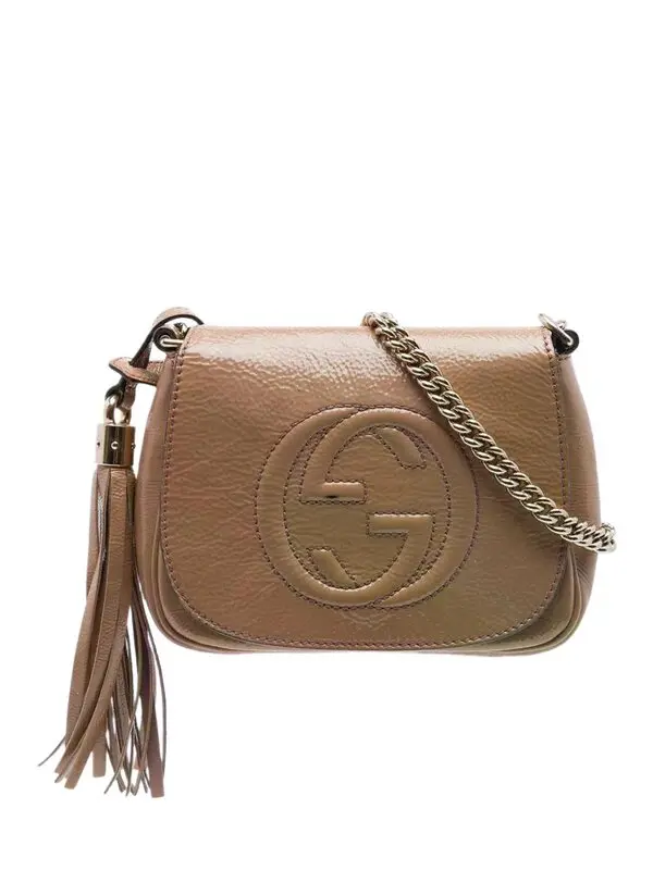 Gucci Soho Patent Leather Chain Flap Crossbody Bag - Brown