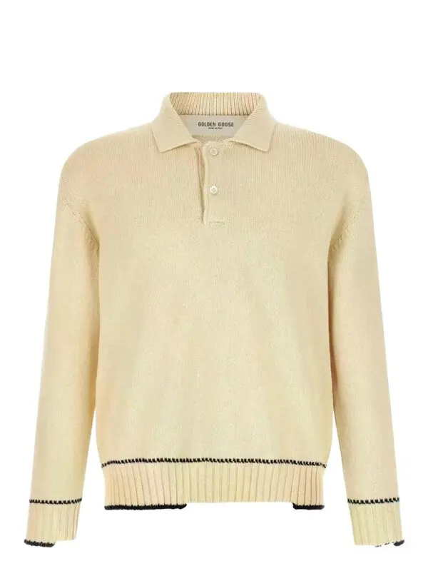GOLDEN GOOSE Logo Print Knit Polo - Neutrals