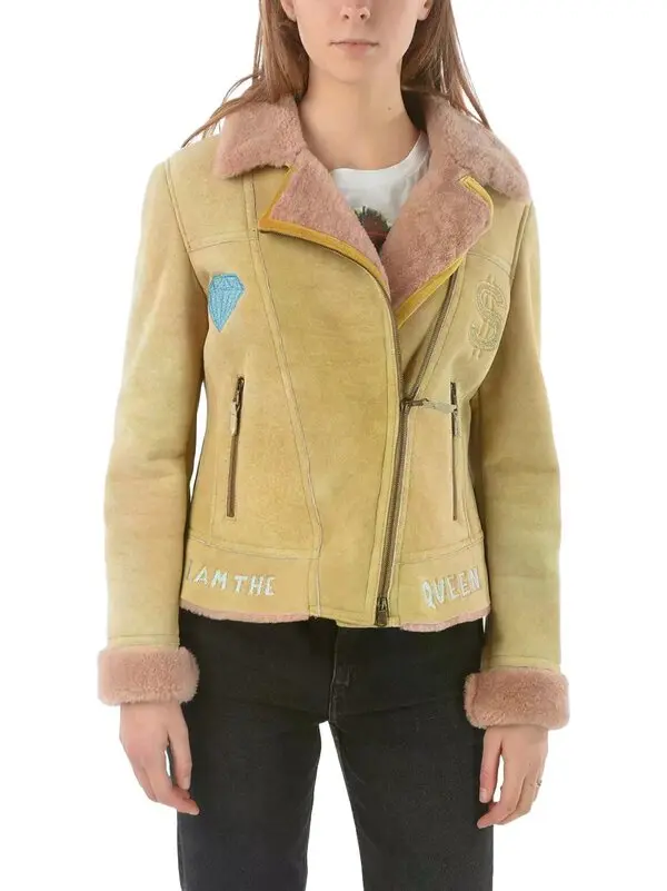 History Repeats Embroidered Shearling Jacket - Neutrals