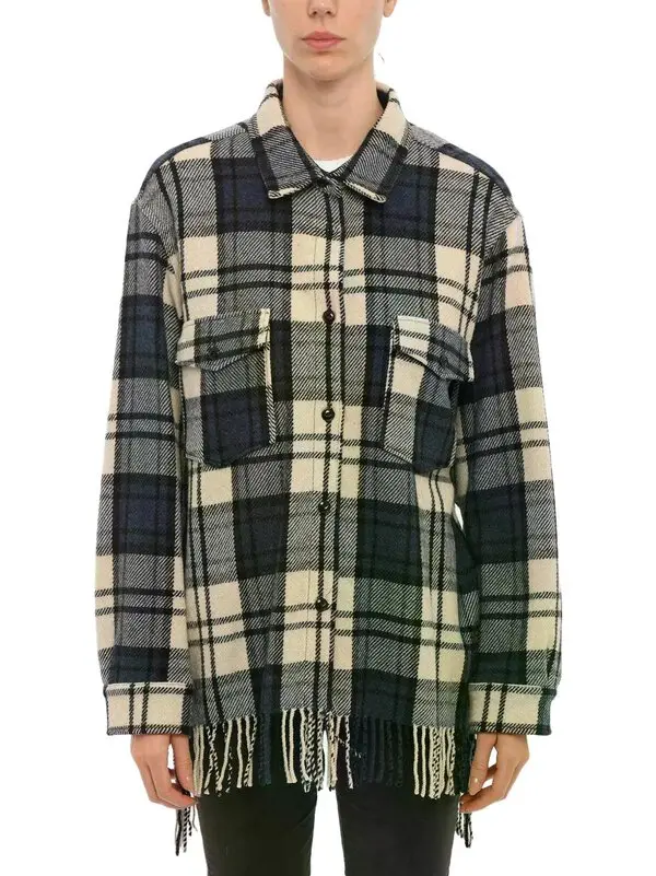 Woolrich Checked Overshirt With Fringe - Neutrals