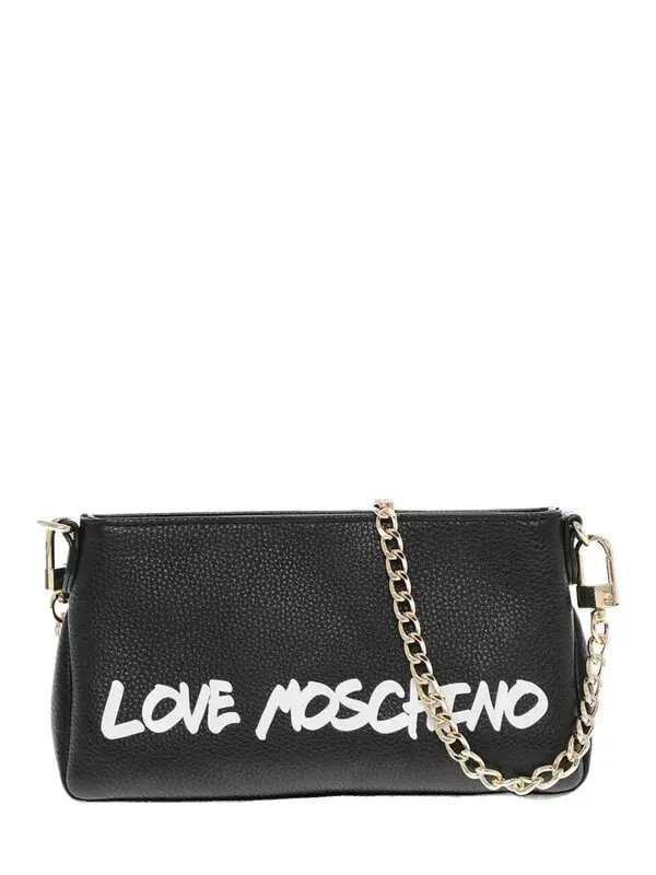Moschino Graffiti Print Textured Leather Crossbody Bag - Black