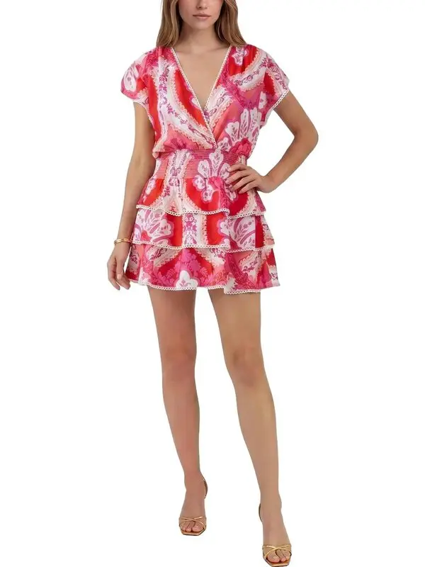 Melissa Odabash Ornate Print V-neck Mini Dress - Red