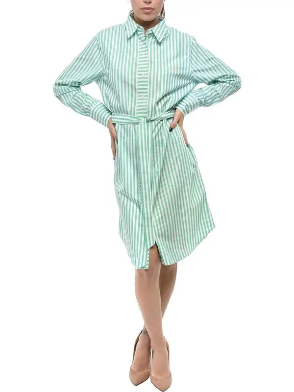 INES DE LA FRESSANGE PARIS Striped Belted Shirt Dress - Green