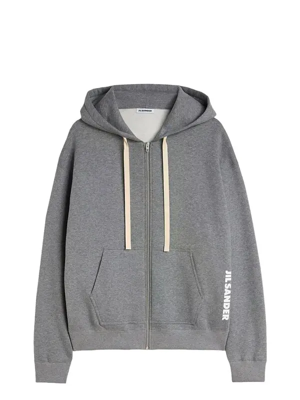 JIL SANDER Logo Print Zip-up Hoodie - Grey