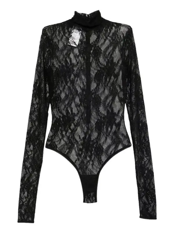 Andamane The Attico Ziggy Lace-patterned High-neck Bodysuit - Black