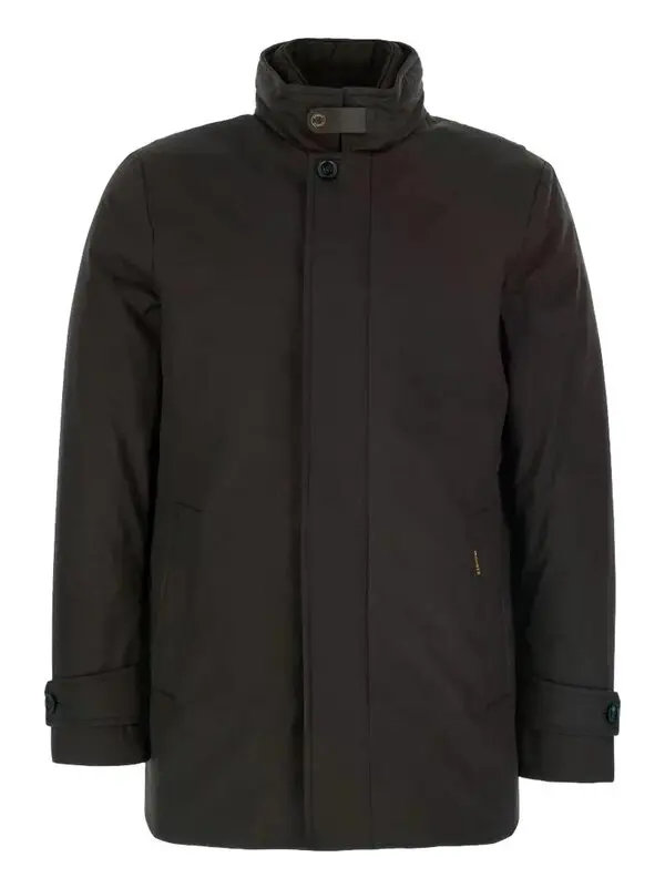 MOORER High-neck Jacket With Front Button And Zip Fastening - Brown