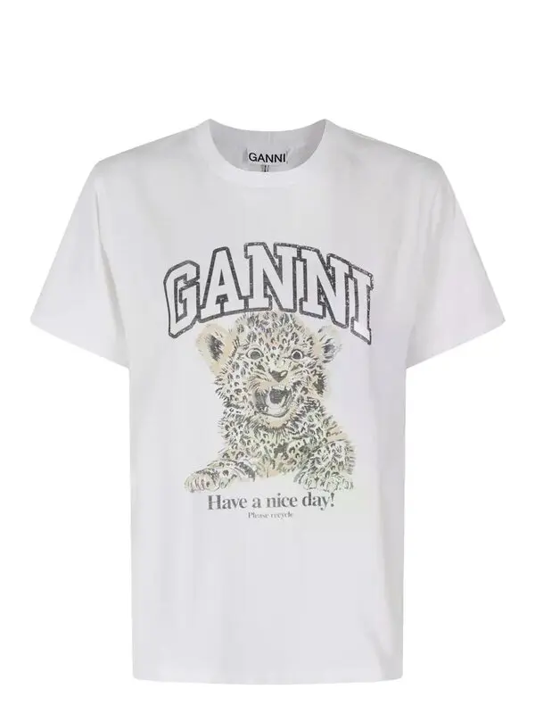 GANNI Leopard Print T-shirt - White