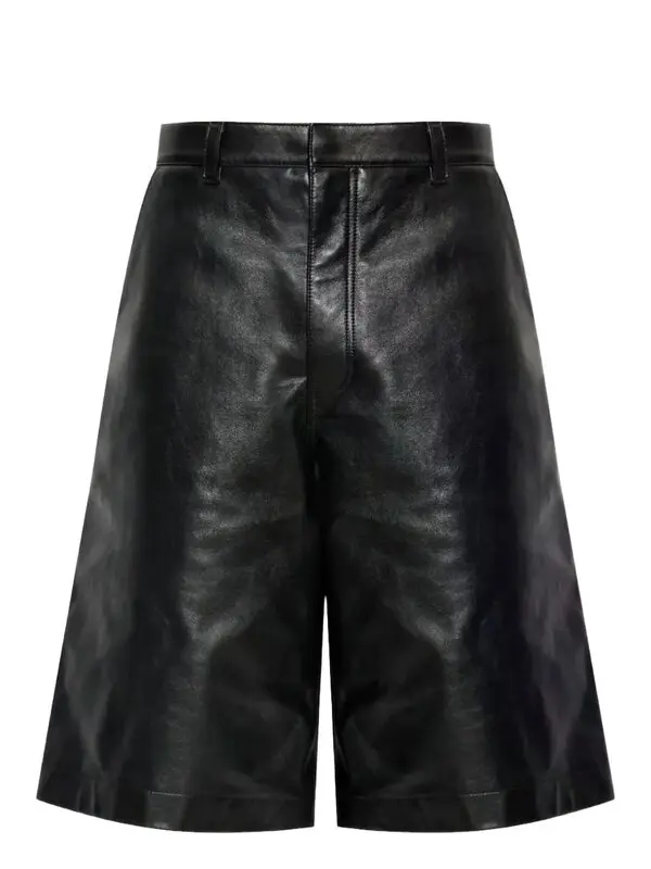 Balenciaga Logo Patch Leather Shorts - Black
