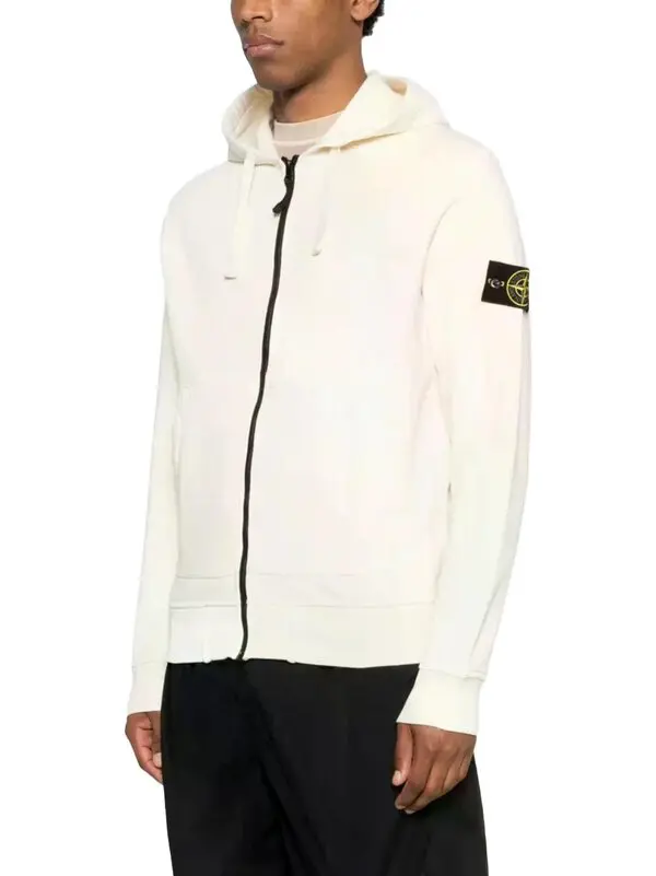 Stone Island Logo Patch Zip-up Hoodie - White