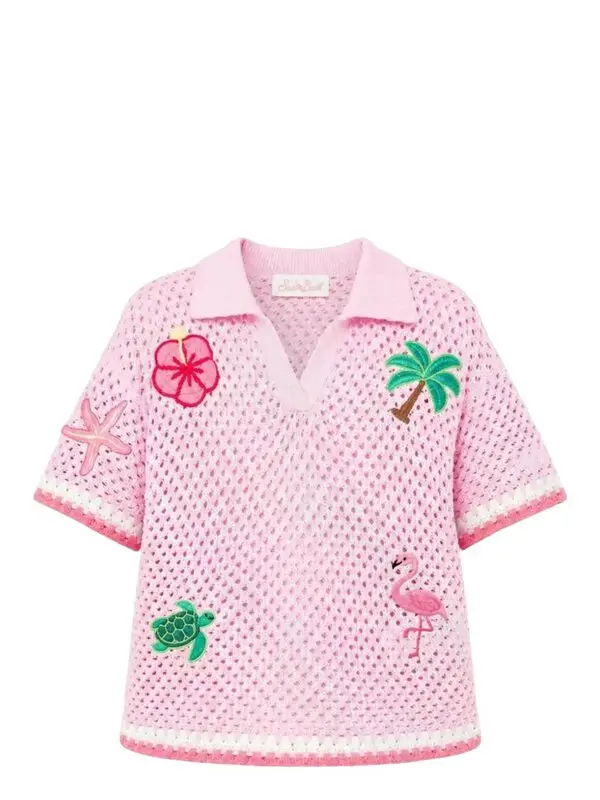MC2 SAINT BARTH Pixie Crochet-knit Patch-detail V-neck T-shirt - Pink