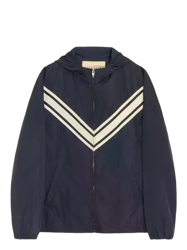 Valentino Garavani Lightweight Nylon Hooded Windbreaker With V-inlaid Detail - Blue