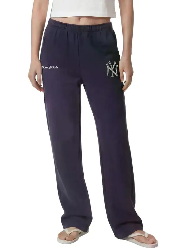 SPORTY & RICH X Yankees Embellished Logo Track Pants - Blue