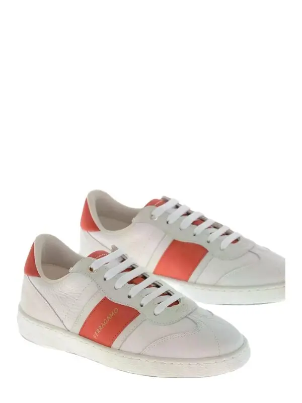 FERRAGAMO Achille Hammered Leather Sneakers - White