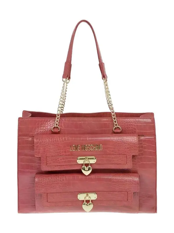Moschino Crocodile-effect Heart-padlock Shoulder Bag - Red