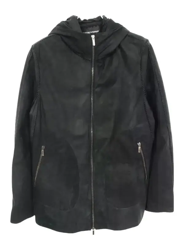 Emporio Armani 2000s Leather Hooded Jacket - Black