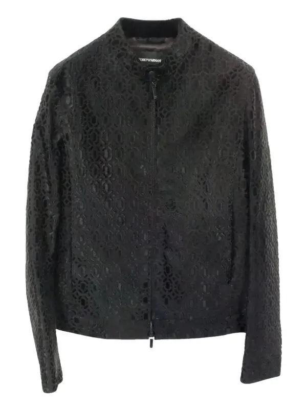 Emporio Armani Patterned Zip-up Jacket - Black