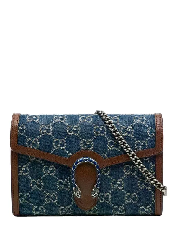 Gucci Dionysus Gg Denim Wallet On Chain Crossbody Bag - Blue