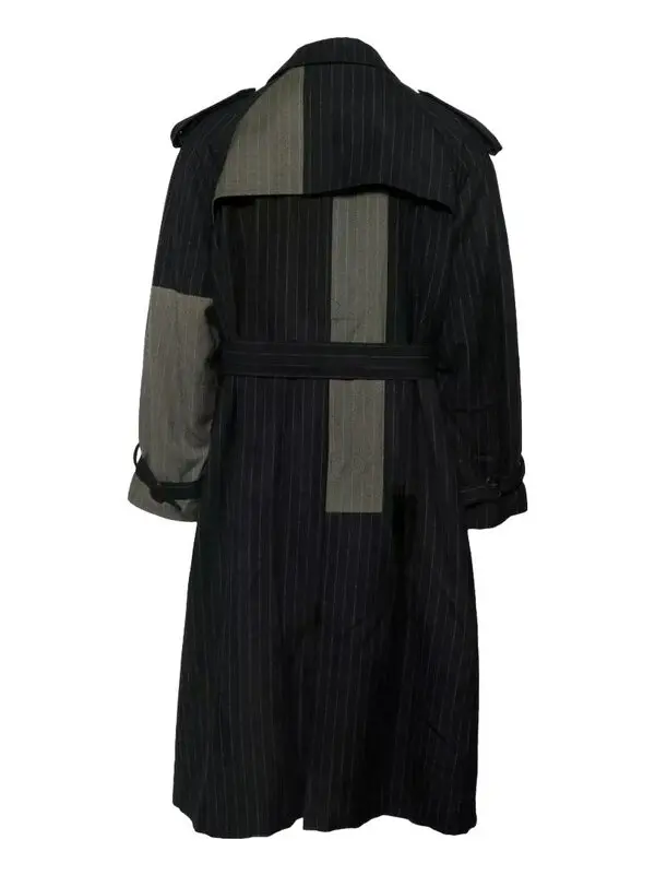 Y’s Pinstripe Pattern Single-breasted Trench Coat - Black