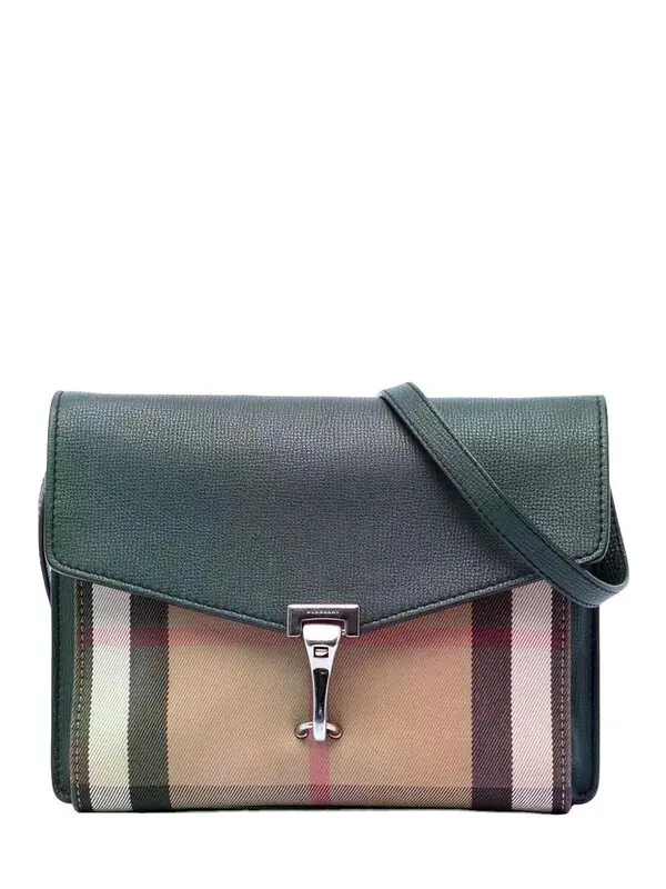 Burberry Leather And House Check Canvas Derby Macken Crossbody Bag - Green