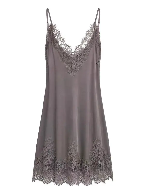 Gold Hawk Lace Trim Slip Dress - Grey