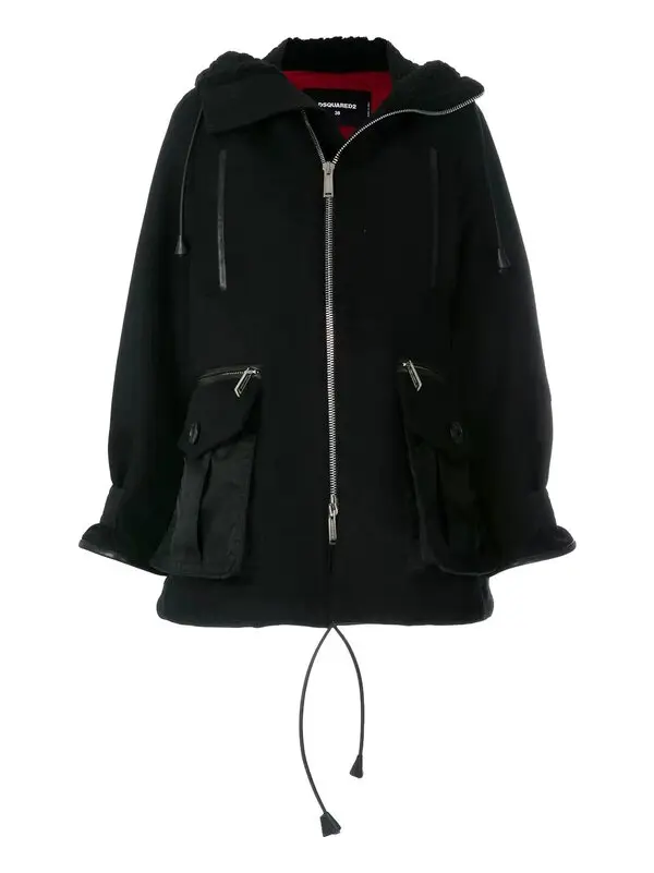Dsquared2 Shearling Lined Hooded Coat - Black