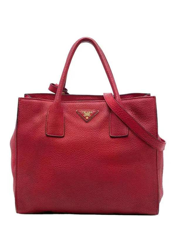 Prada Vitello Daino Convertible Tote Satchel - Red