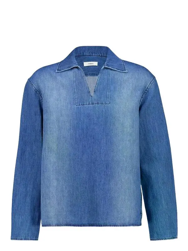 Commas Boxy Fit Enzyme Wash Denim Polo Shirt - Blue