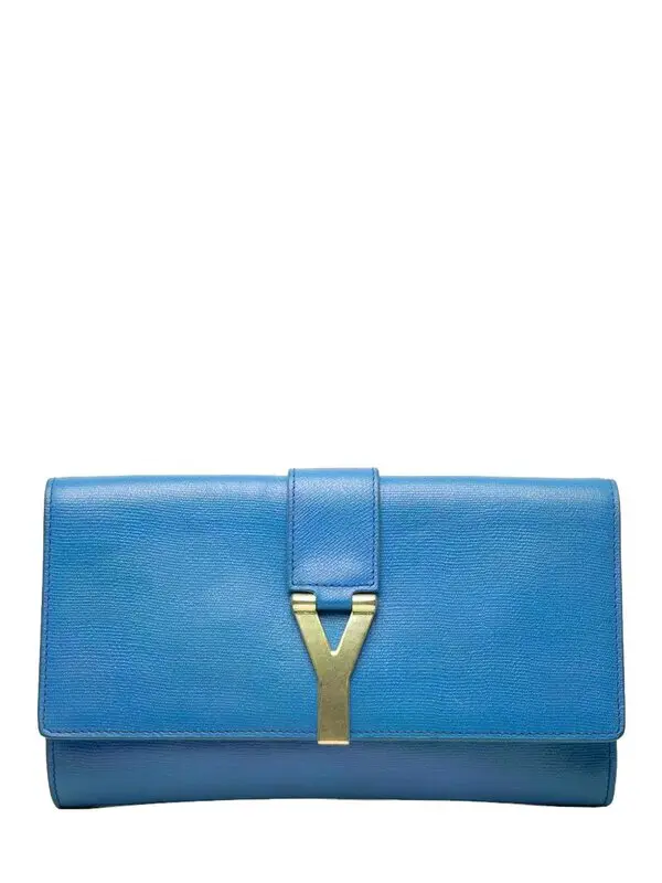 Saint Laurent Textured Leather Chyc Ligne Clutch Bag - Blue