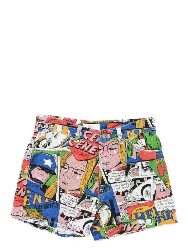 ERL Graphic Print Denim Shorts - Blue