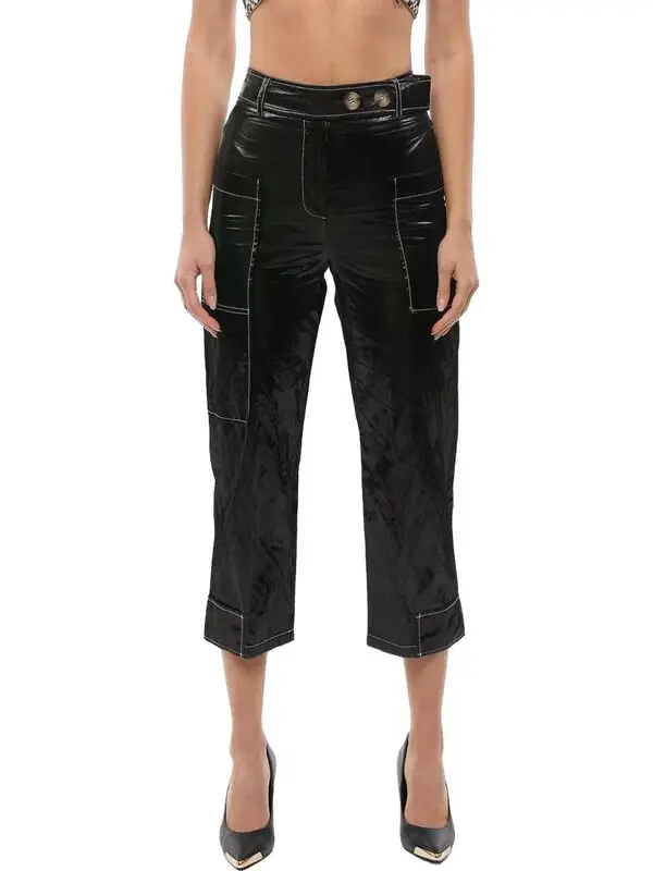 REJINA PYO Contrast Stitch Cropped Trousers - Black
