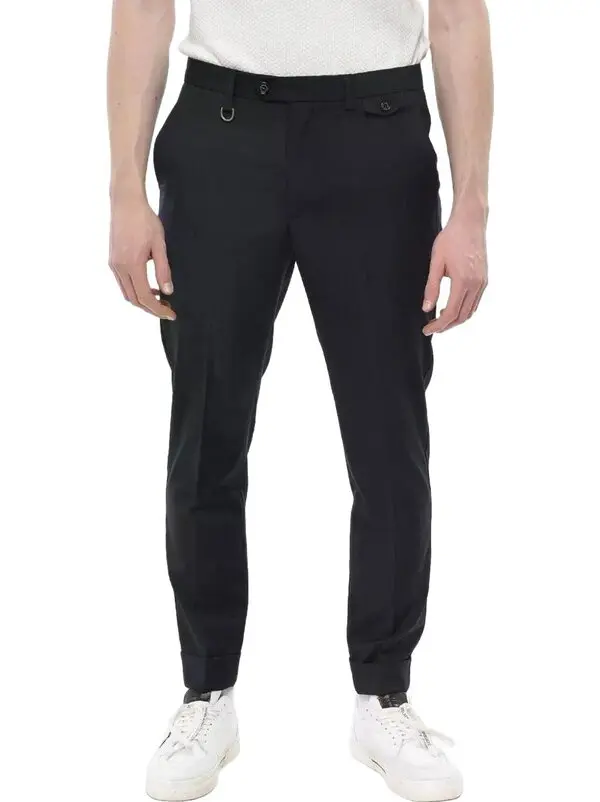 PAOLO PECORA Navy Blue Trousers With Turn-up Cuffs - Black