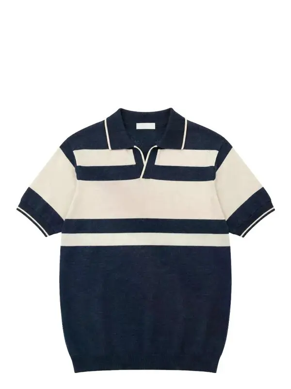 HERITAGE Striped Short-sleeve Polo Shirt - Blue