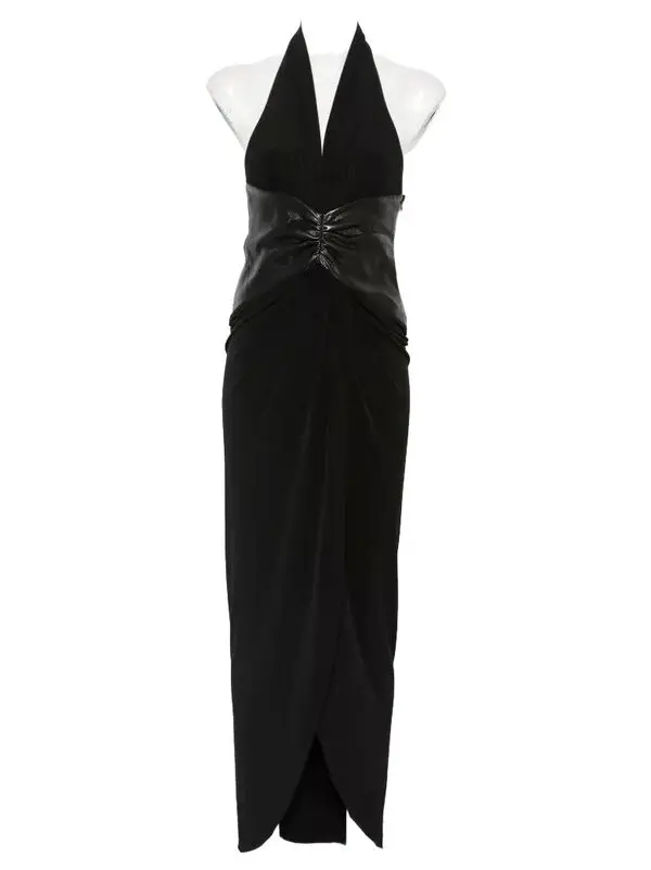Andamane Halterneck Dress With Leather Paneling - Black