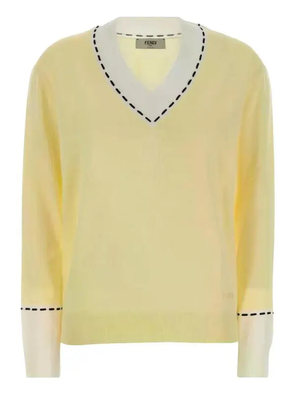 Fendi Selleria Contrast-stitch V-neck Sweater - Yellow