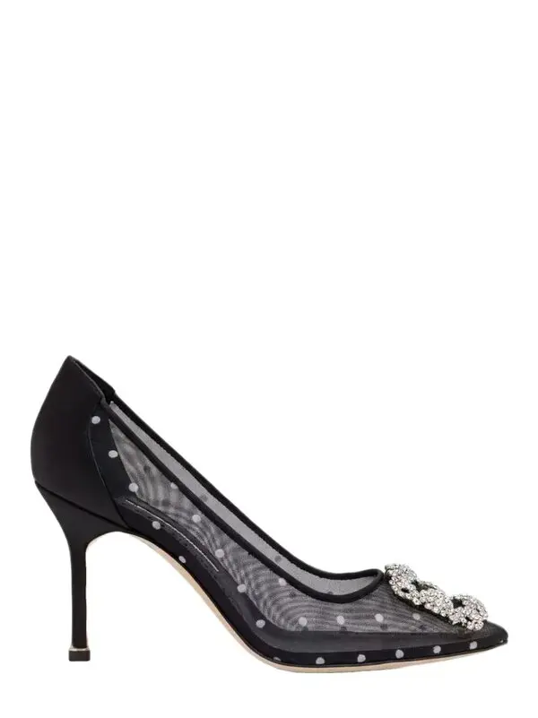 Manolo Blahnik Hangisi Polka-dot Mesh Pumps - Black