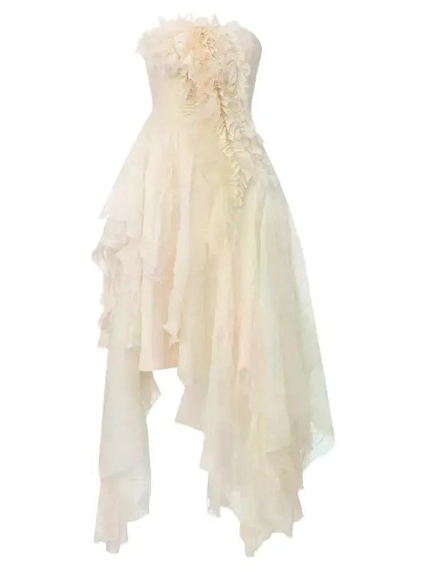 ELYWOOD Ruffled Layered Asymmetric Dress - White