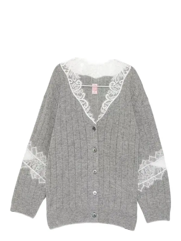 FETICO Hairy-lace Paneled Cardigan - Grey