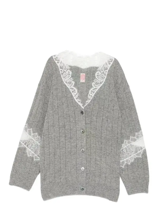 FETICO Hairy-lace Paneled Cardigan - Grey