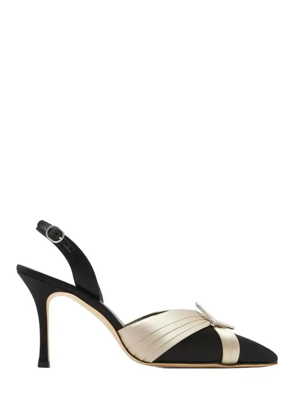 Manolo Blahnik Crystal-buckle Pleated Slingback Pumps - Black