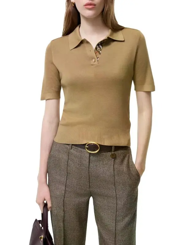 Burberry Lightweight Wool Polo Shirt With Check Detail - Neutrals