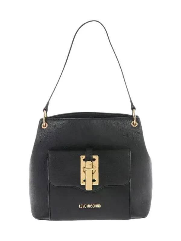 Moschino Grained-effect Logo Plaque Shoulder Bag - Black