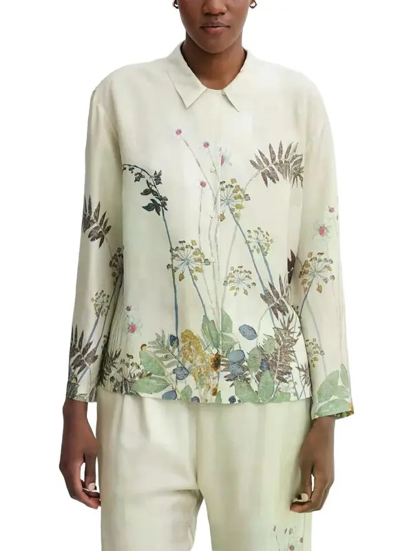 Munthe Faiza Floral-print Long-sleeved Shirt - Neutrals