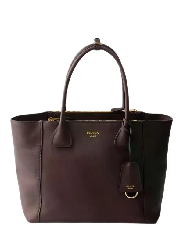 Prada Large Leather Tote Bag - Brown