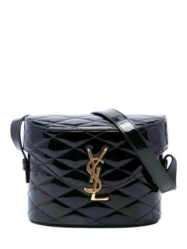 Saint Laurent Quilted Patent Monogram June Box Crossbody Bag - Black