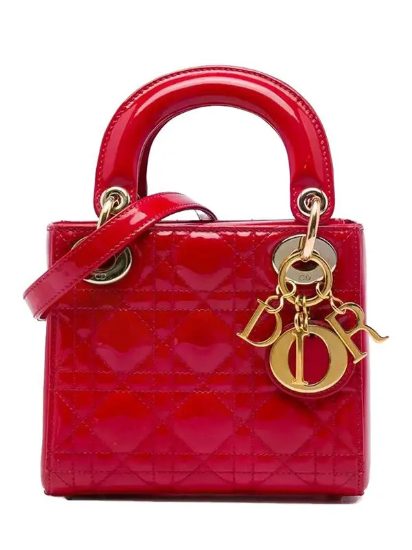 Dior Patent Cannage Lady Satchel - Red