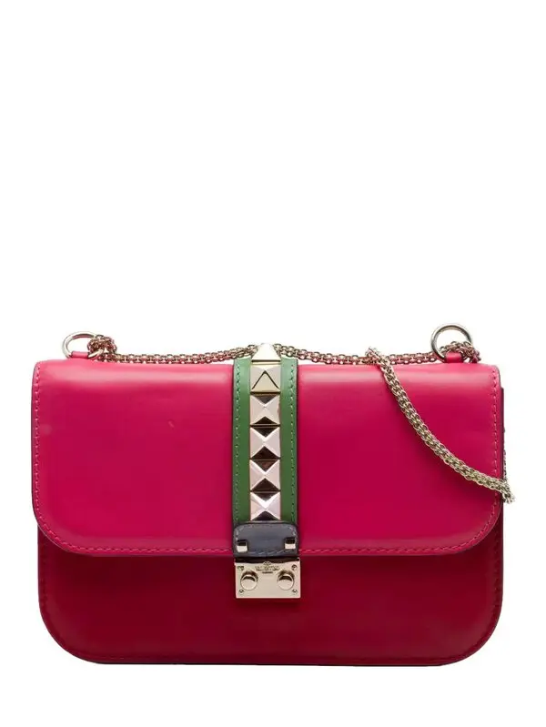 Valentino Garavani Tricolor Calfskin Rockstud Glam Lock Crossbody Bag - Red